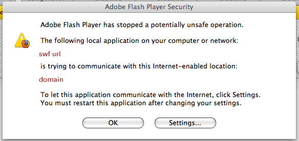 Adobe Flash Player Error on Local Application while Communicating with Internet-enabled Location ...